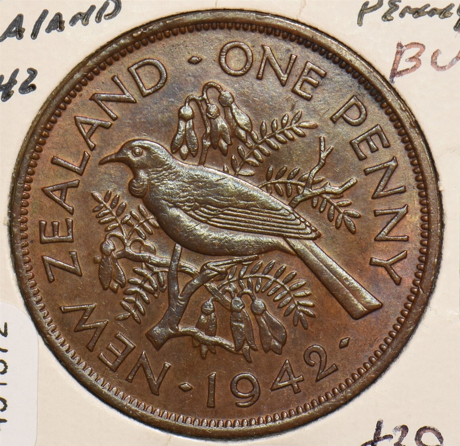 New Zealand 1942 Penny George VI King Emperor Tui Bird 491572 combine ...